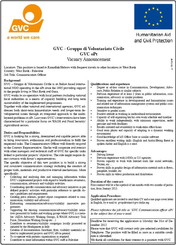 GVC: Communication Officer | Career Unit
